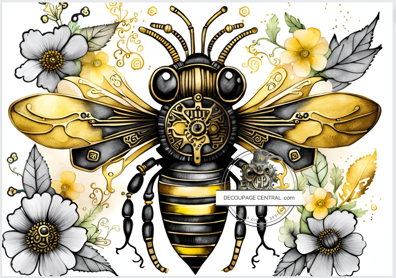 DIGITAL IMAGE: Steampunk Bee Instant Download – Decoupage Central