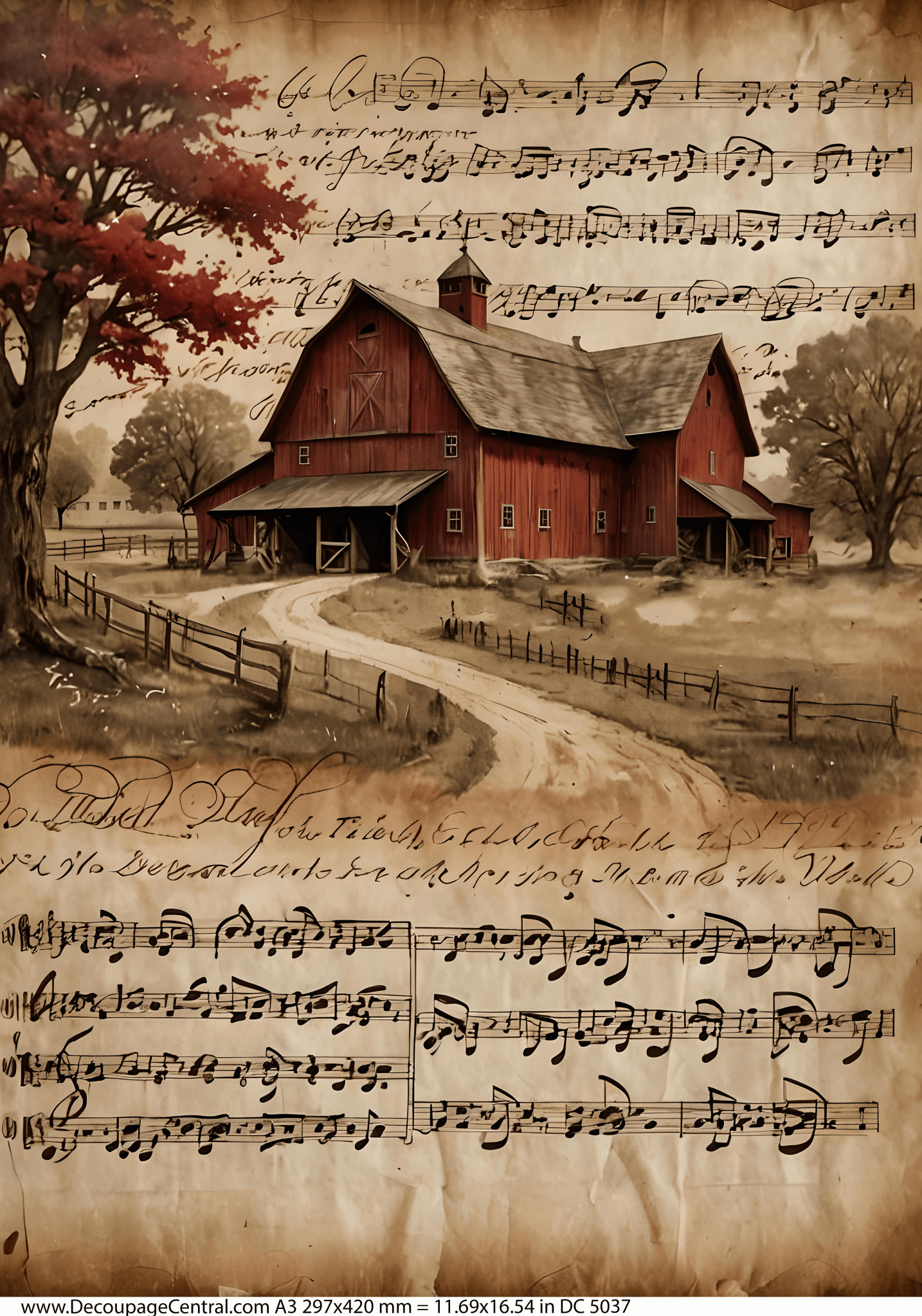 A3 Red Barn Melody Rice Paper DC5037 – Decoupage Central