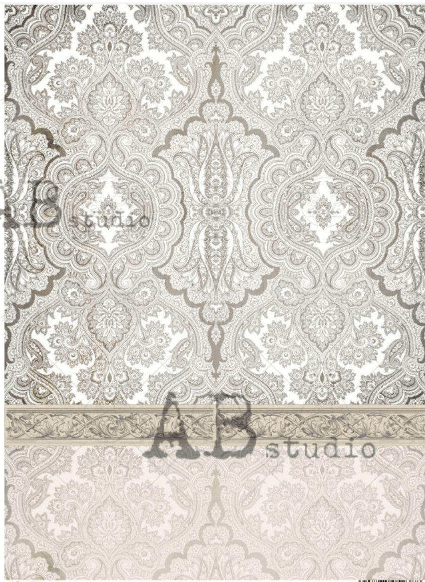 A4 AB Smokey Damask Rice Paper 1325 – Decoupage Central