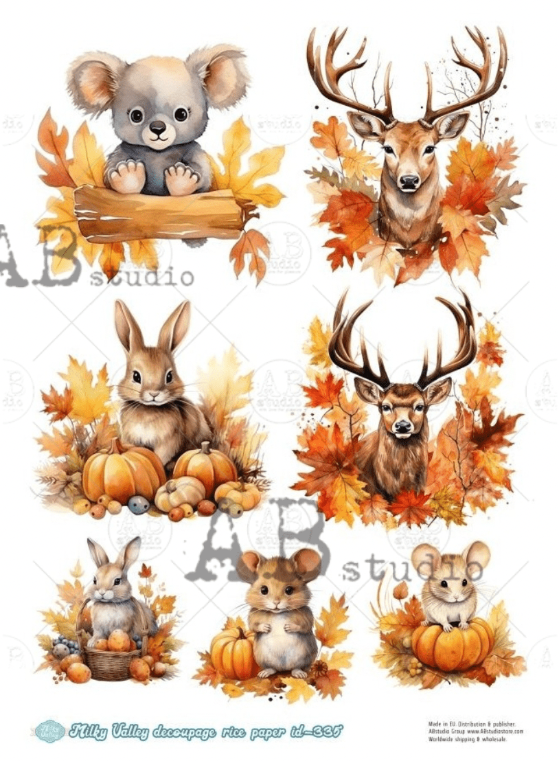A4 Adorable Fall Animals Decoupage Paper Milky Valley ID335 – Decoupage ...