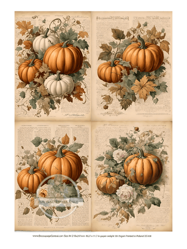 A4 Autumn Pumpkin Floral Quad Rice Paper DC438 – Decoupage Central