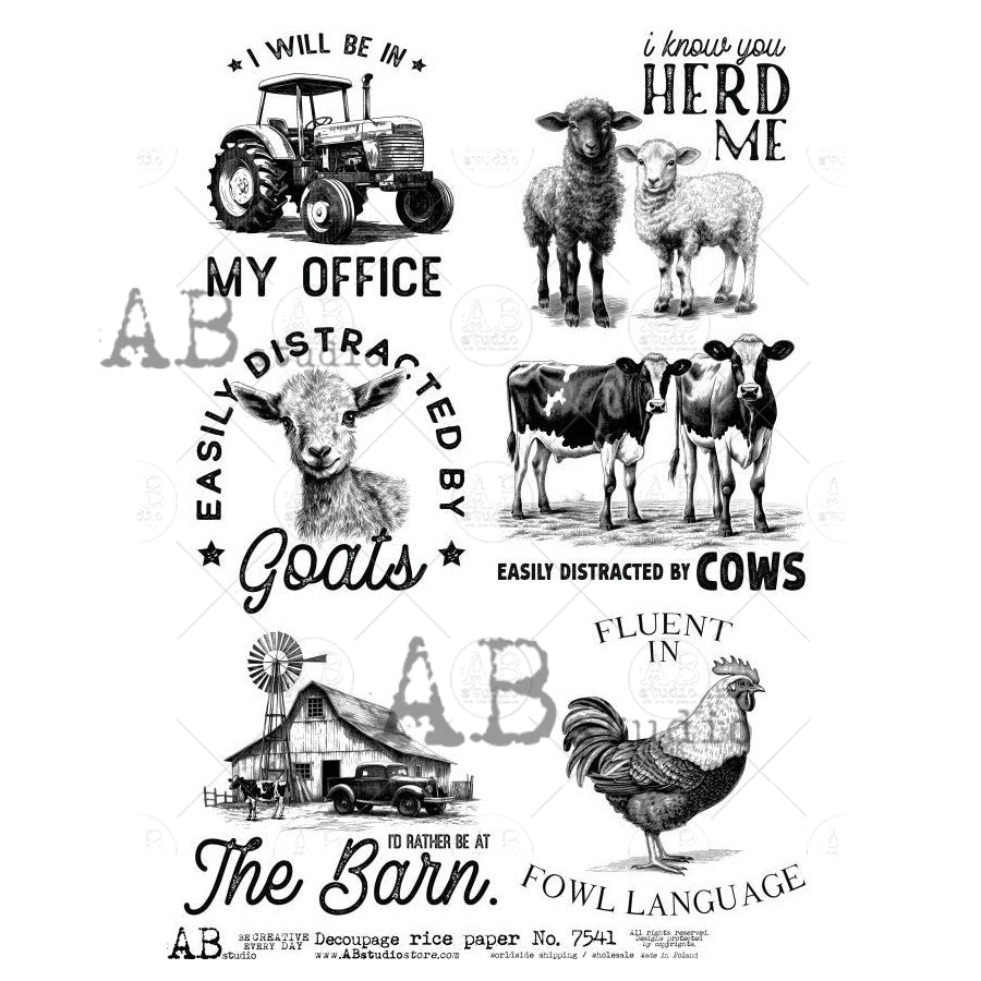 A4 Barnyard Banter Signs Rice Paper AB Studios 7541 – Decoupage Central