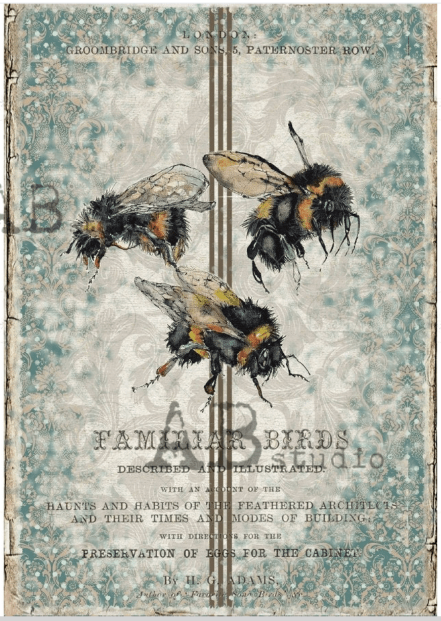 A4 Bees on French Linen Decoupage Rice Paper, 1142 – Decoupage Central