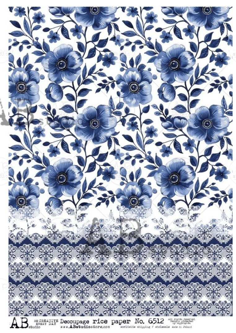 A4 Blue Flower and border Background AB Studios 6512 – Decoupage Central