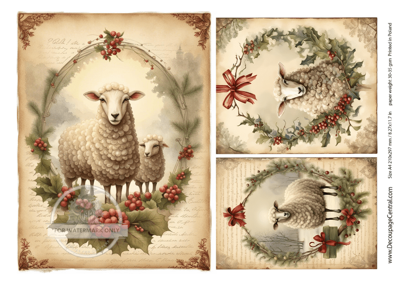 A4 Christmas Sheep Trio Rice Paper DC120 – Decoupage Central