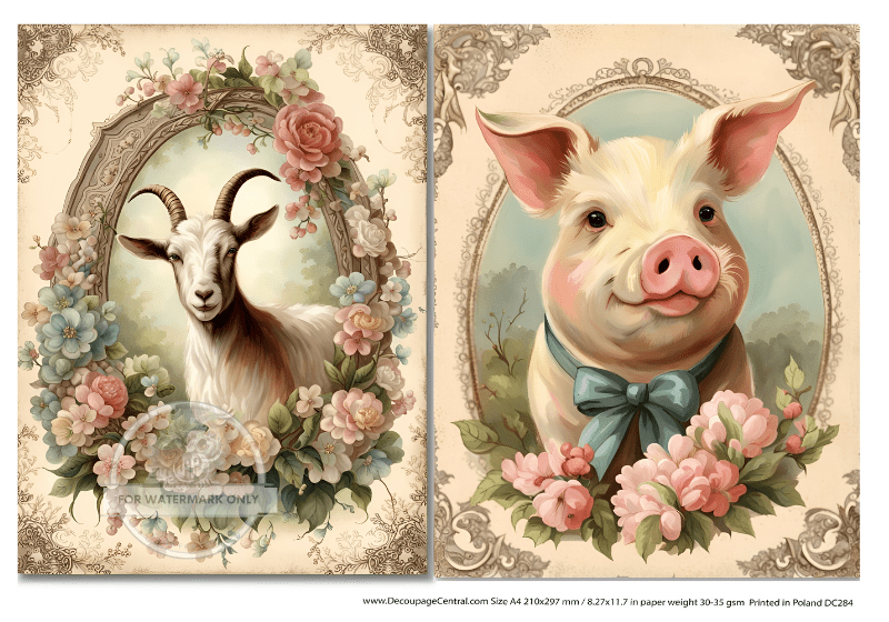 A4 Framed Pig and Goat Decoupage Rice Paper DC284 – Decoupage Central