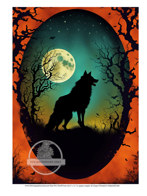 A4 Full Moon Rising Halloween Rice Paper DC492 – Decoupage Central