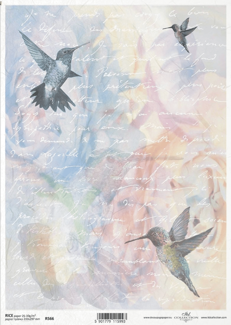 A4 Hummingbirds in Harmony Decoupage Paper R0566 – Decoupage Central