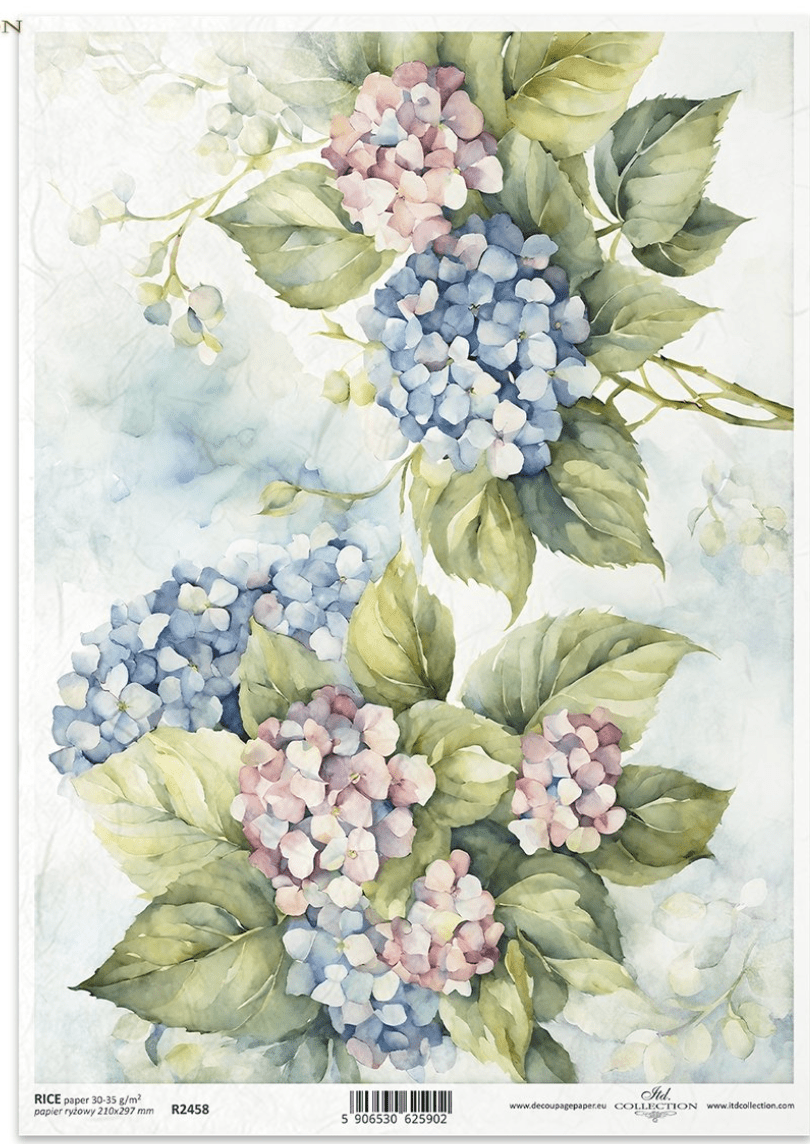 A4 Hydrangea Duo ITD Collection Decoupage Paper R2458 – Decoupage Central