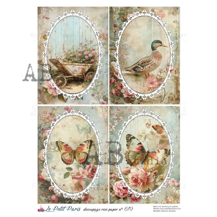 A4 LPP 619 Spring Lace Oval Vignettes Rice Paper – Decoupage Central