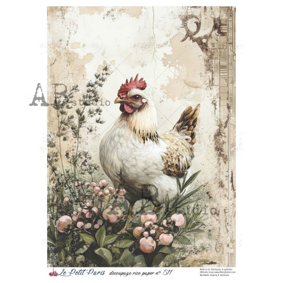 A4 French Country Hen & Berries Rice Paper Le Petit Paris 11 ...
