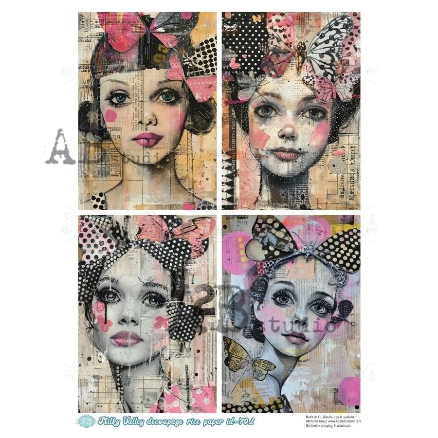 A4 Retro Beauties Quad Multi Milky Valley ID701 – Decoupage Central