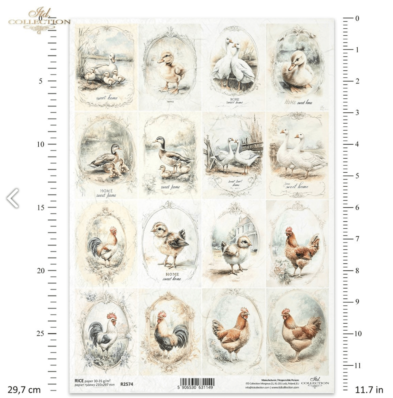 A4 Rustic Chicken and Duck Multi Quad Decoupage Paper R2574 – Decoupage ...