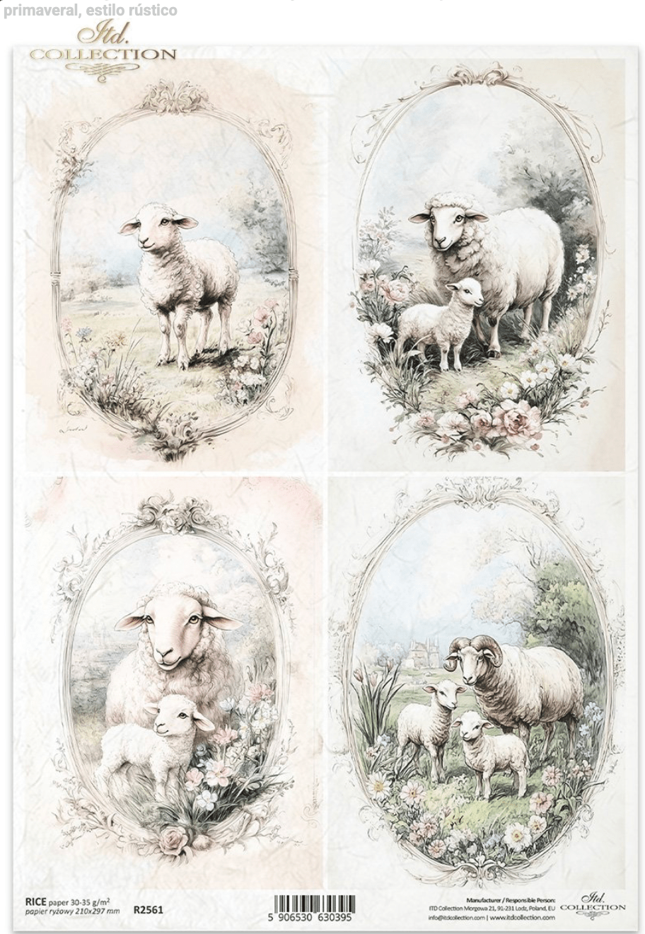 A4 Rustic Vintage Sheep Quad Decoupage Paper R2561 – Decoupage Central