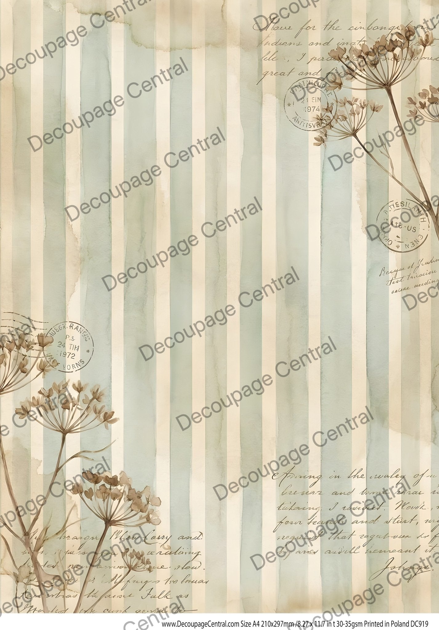 A4 Sage Stripe Ephemera Rice Paper DC919 – Decoupage Central