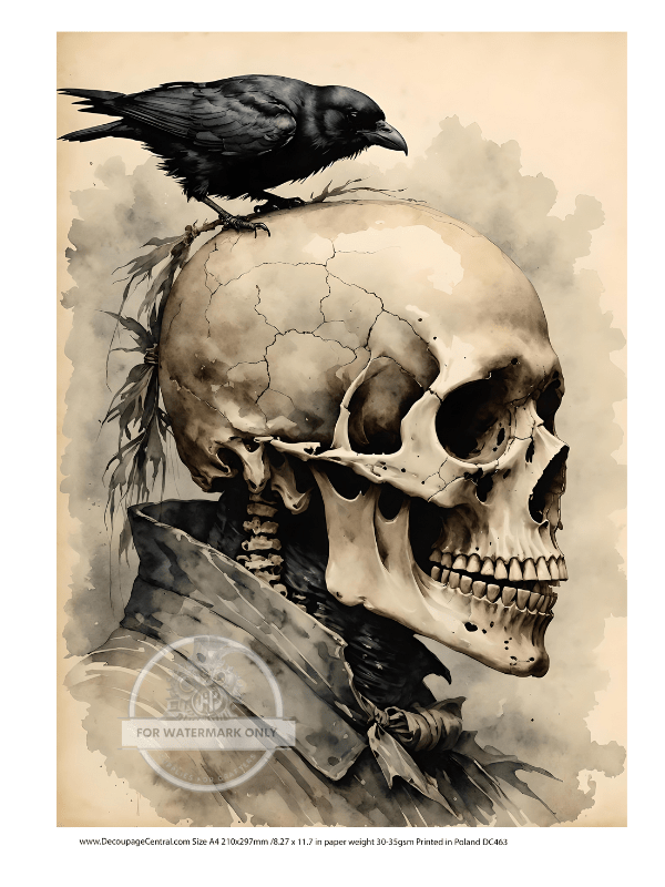 A4 Skeleton and Crow Rice Paper DC463 – Decoupage Central