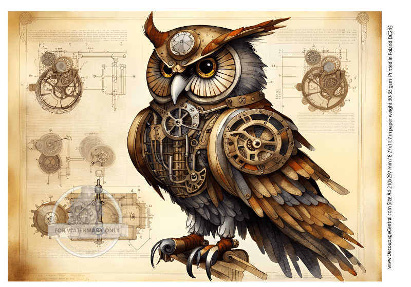 A4 Steampunk Owls Decoupage Rice Paper DC245 – Decoupage Central