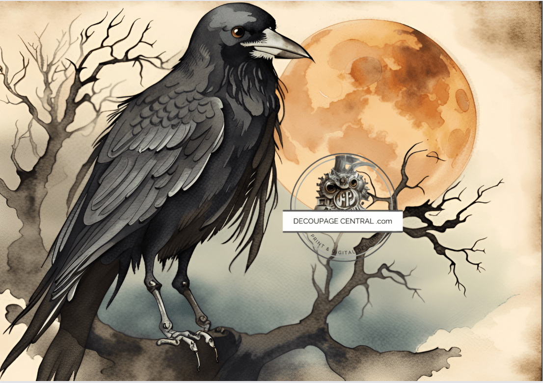 DIGITAL IMAGE: Crow. Instant Download – Decoupage Central