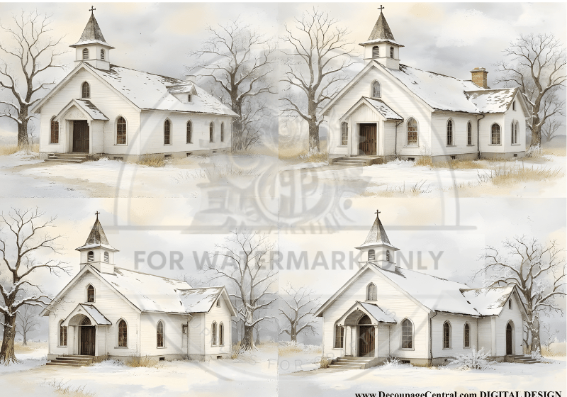 DIGITAL IMAGE: Winter Chapel in snow – Decoupage Central