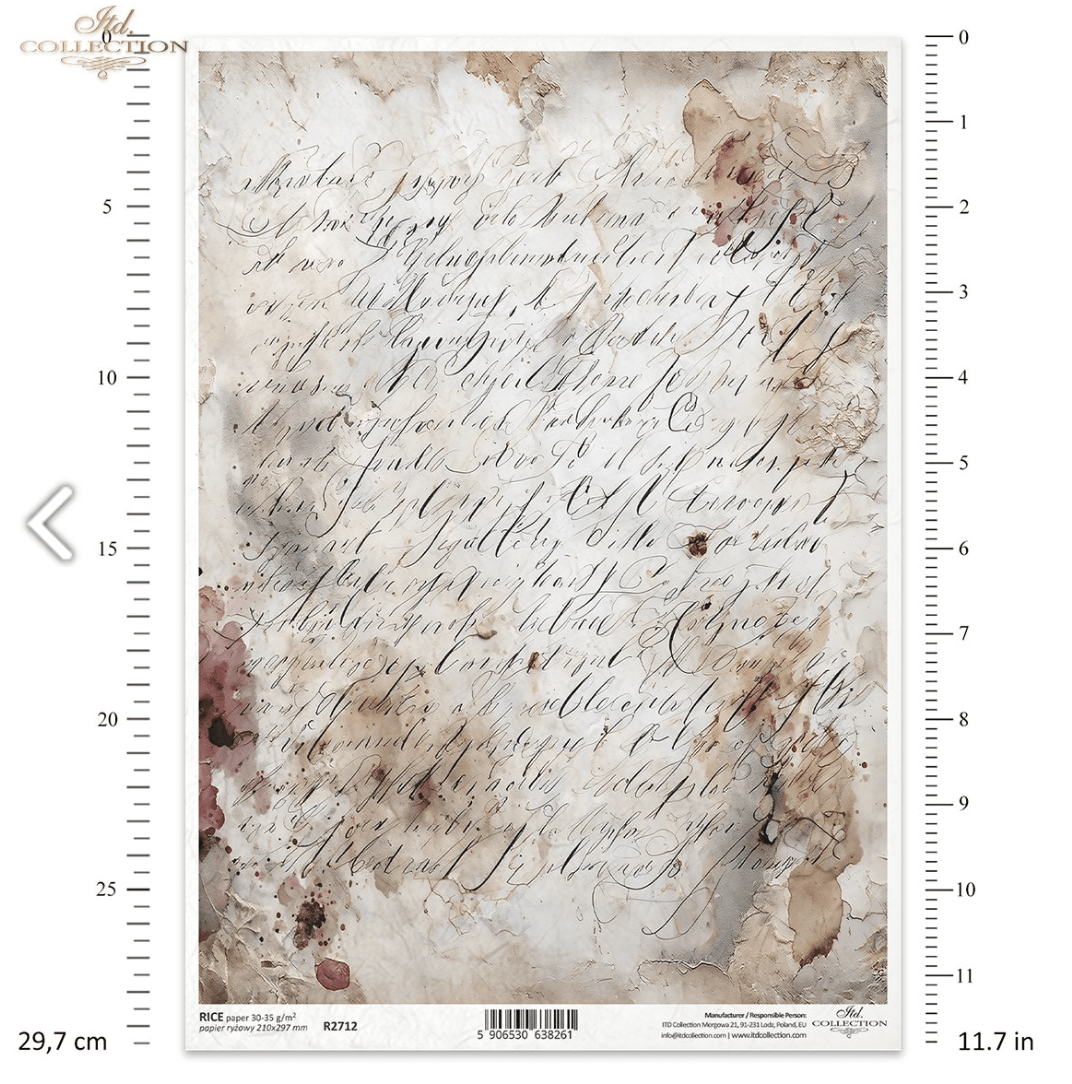 ITD A4 Vintage Watercolor Script Rice Paper R2712 – Decoupage Central