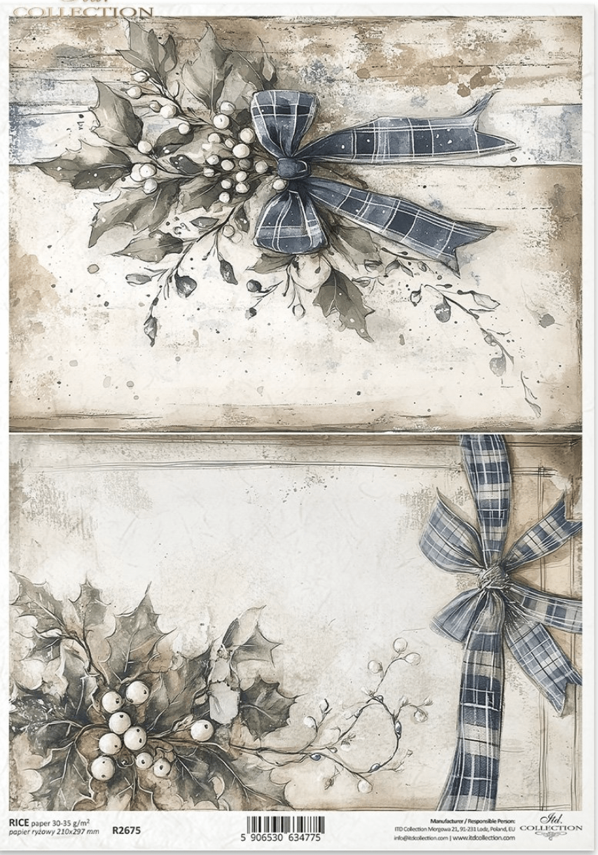 ITD A4 Winter Wishes in Blue Rice Paper R2675 – Decoupage Central