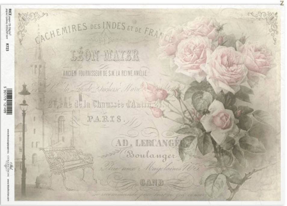 ITD Collection A4 French Floral Text Rice Paper R0723 – Decoupage Central